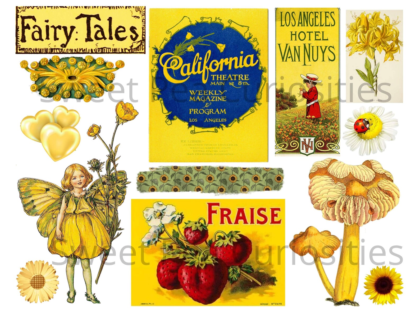 Yellow Ephemera, Collage Paper, Junk Journal, Mixed Media, Ephemera ...