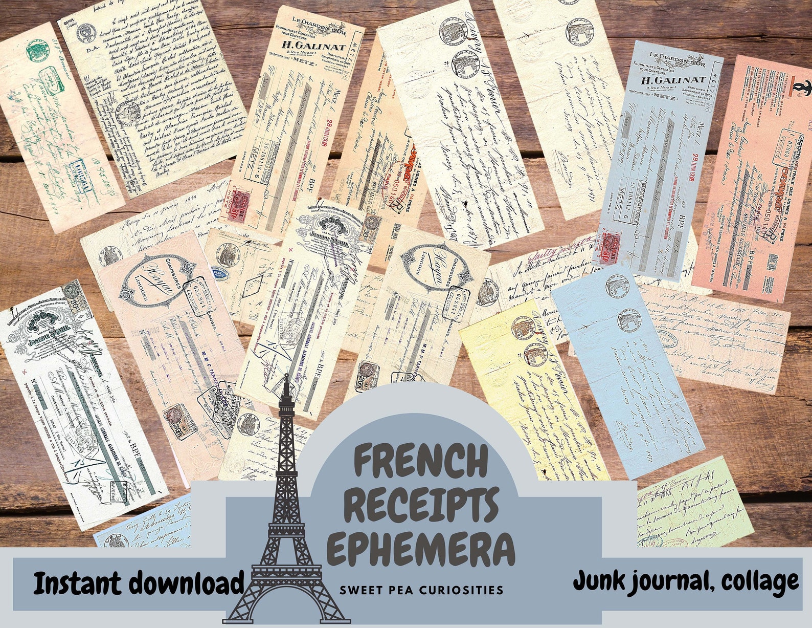 French Receipts Ephemera Cards Ledger Invoice Scrapbooking - Etsy
