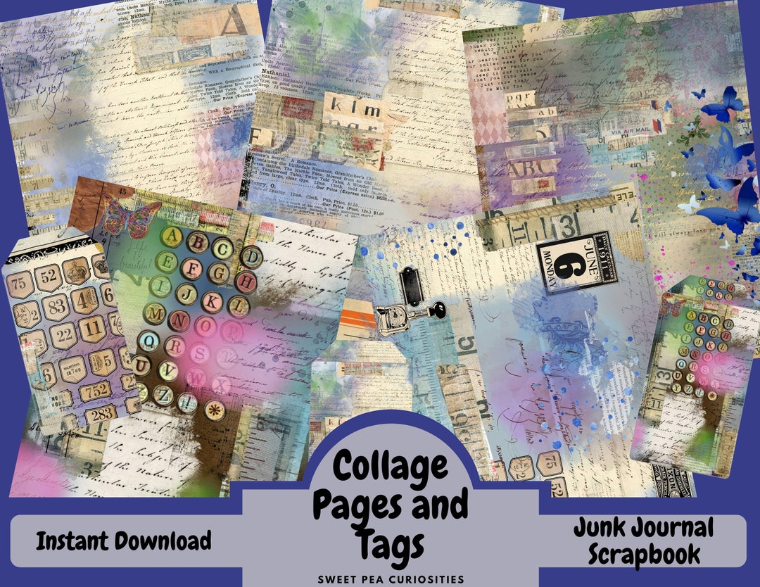 Collage Pages Junk Journal Tags Ephemera Scrapbook Mixed - Etsy