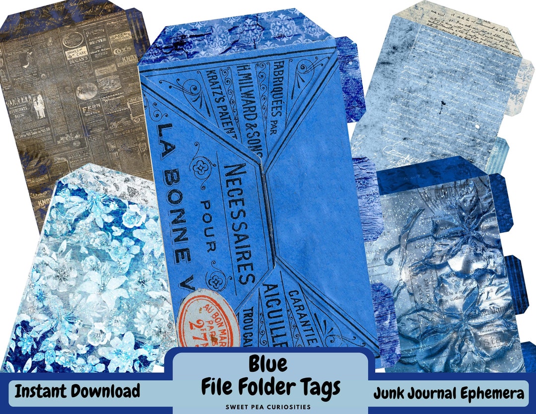 File Folder, Tags, Digital, Download, Printable, Junk Journal, Blue ...