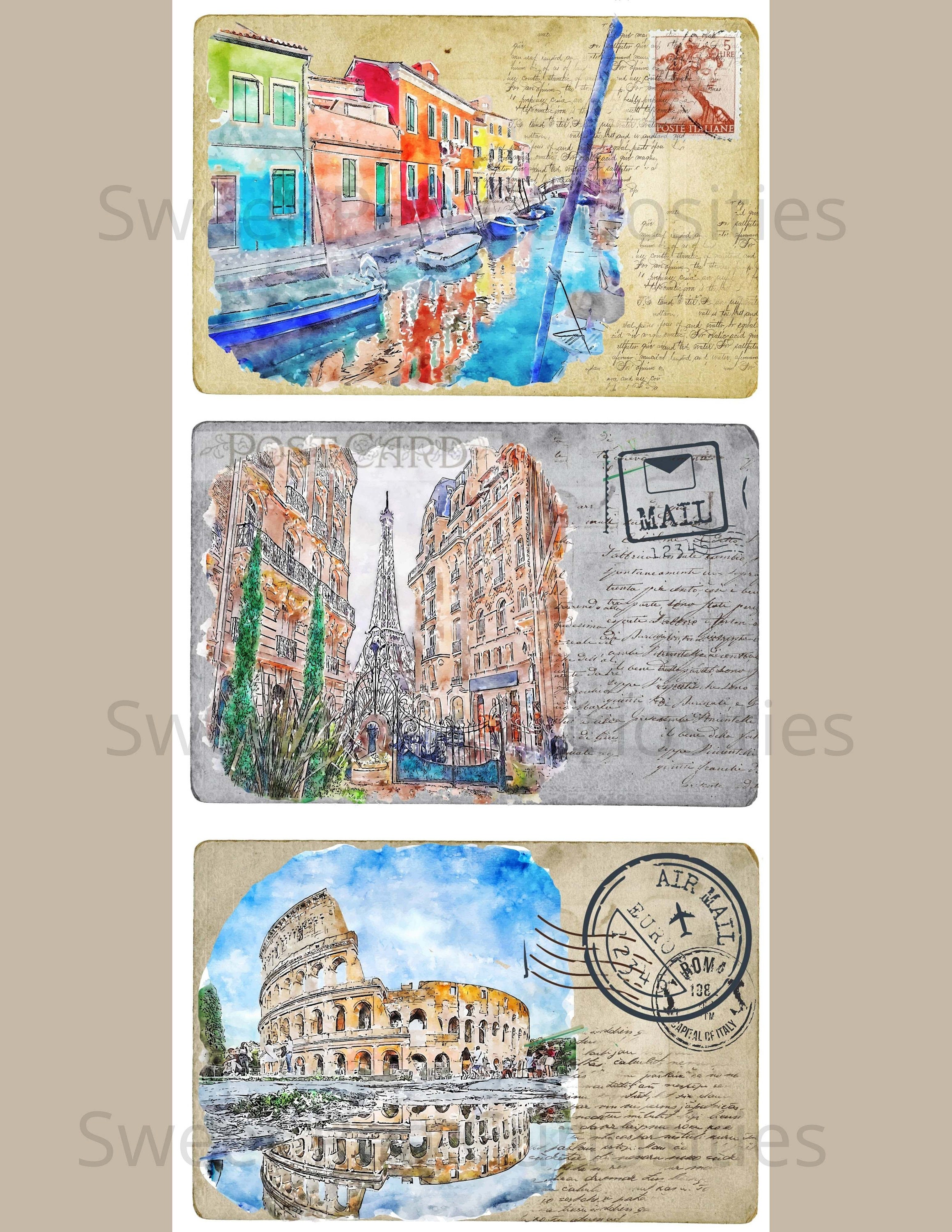 Watercolor Postcards Digital Download Printable Vintage - Etsy