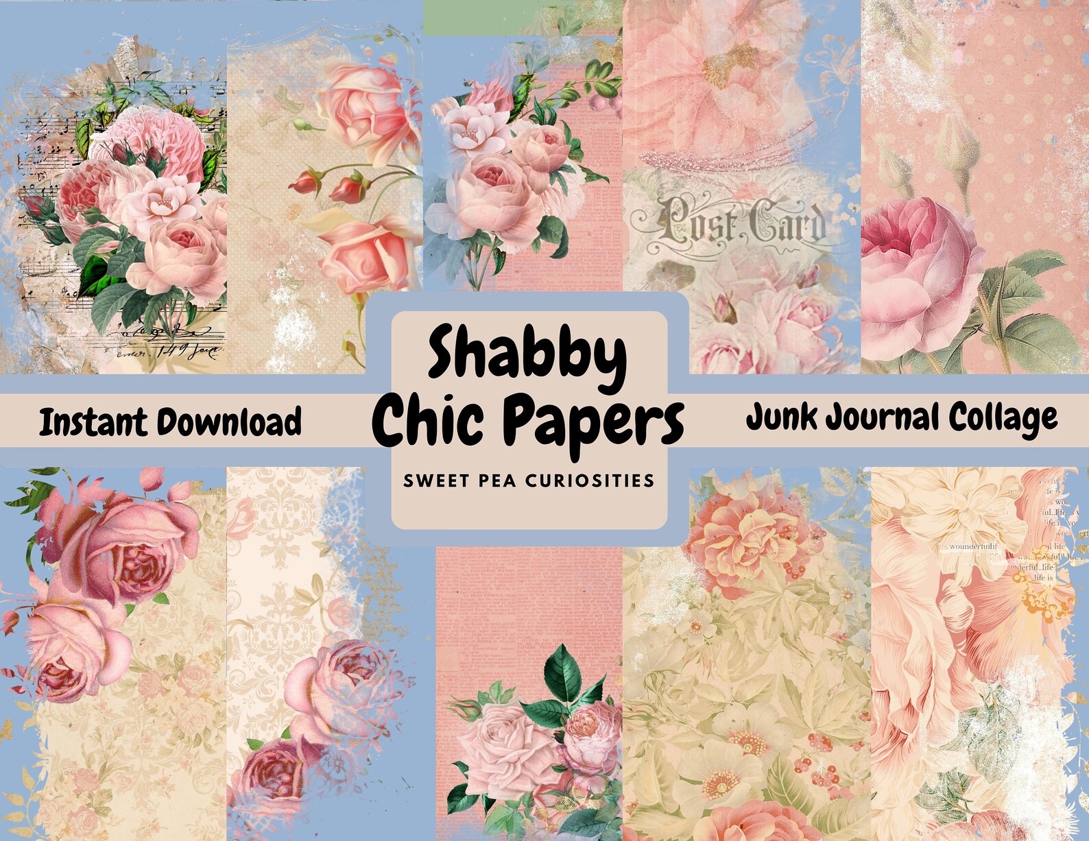 Shabby Chic Papers Digital Download Printable Junk Journal - Etsy