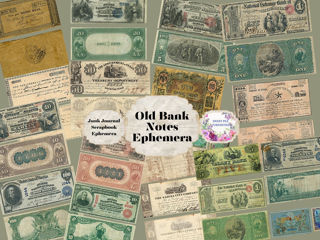Bank Notes, Collage Paper, Junk Journal, Mixed Media, Ephemera, Digital ...