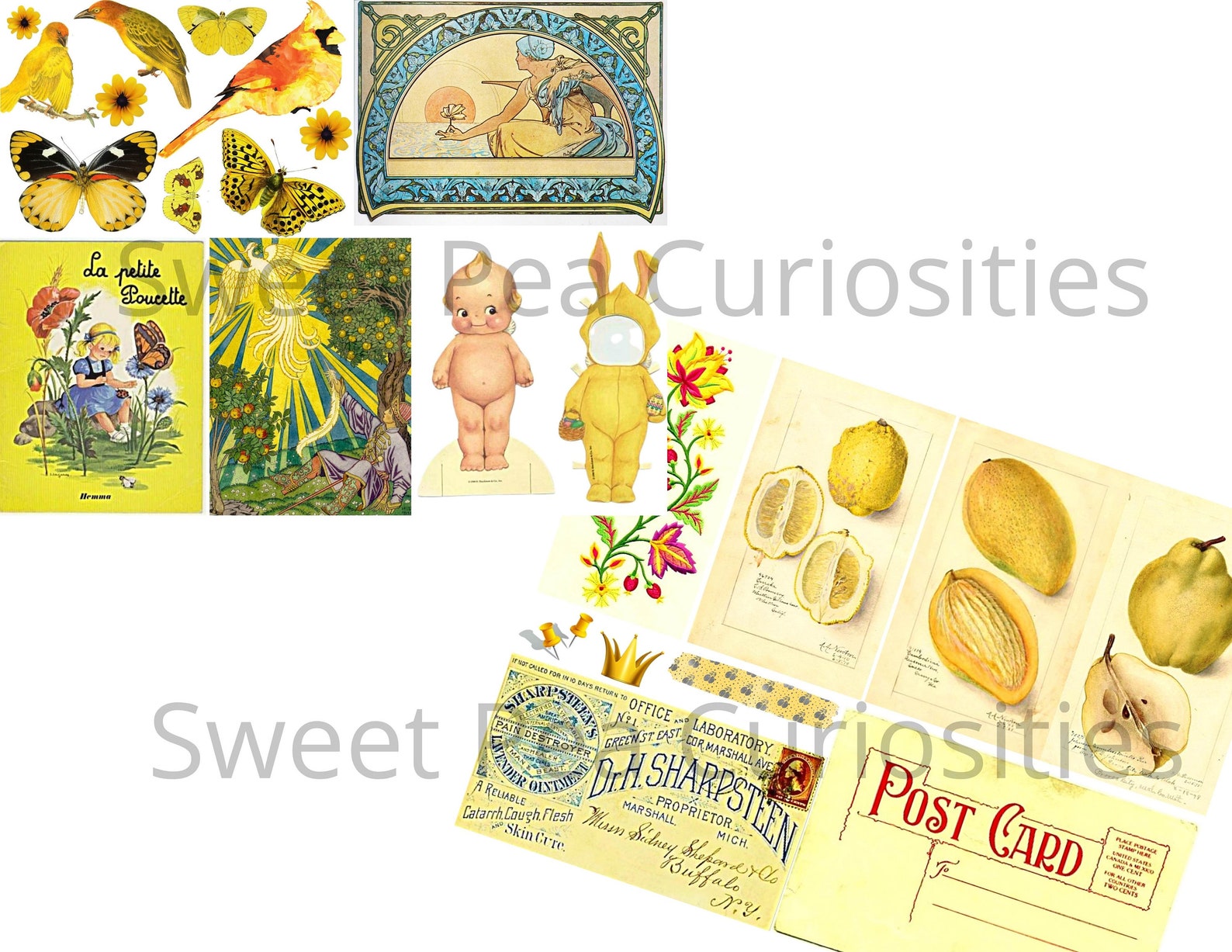 Yellow Ephemera, Collage Paper, Junk Journal, Mixed Media, Ephemera ...