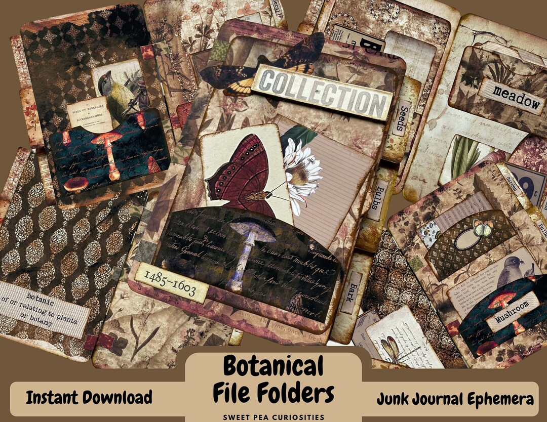 Junk Journal, File Folders, Botanical, Digital, Download, Printable ...