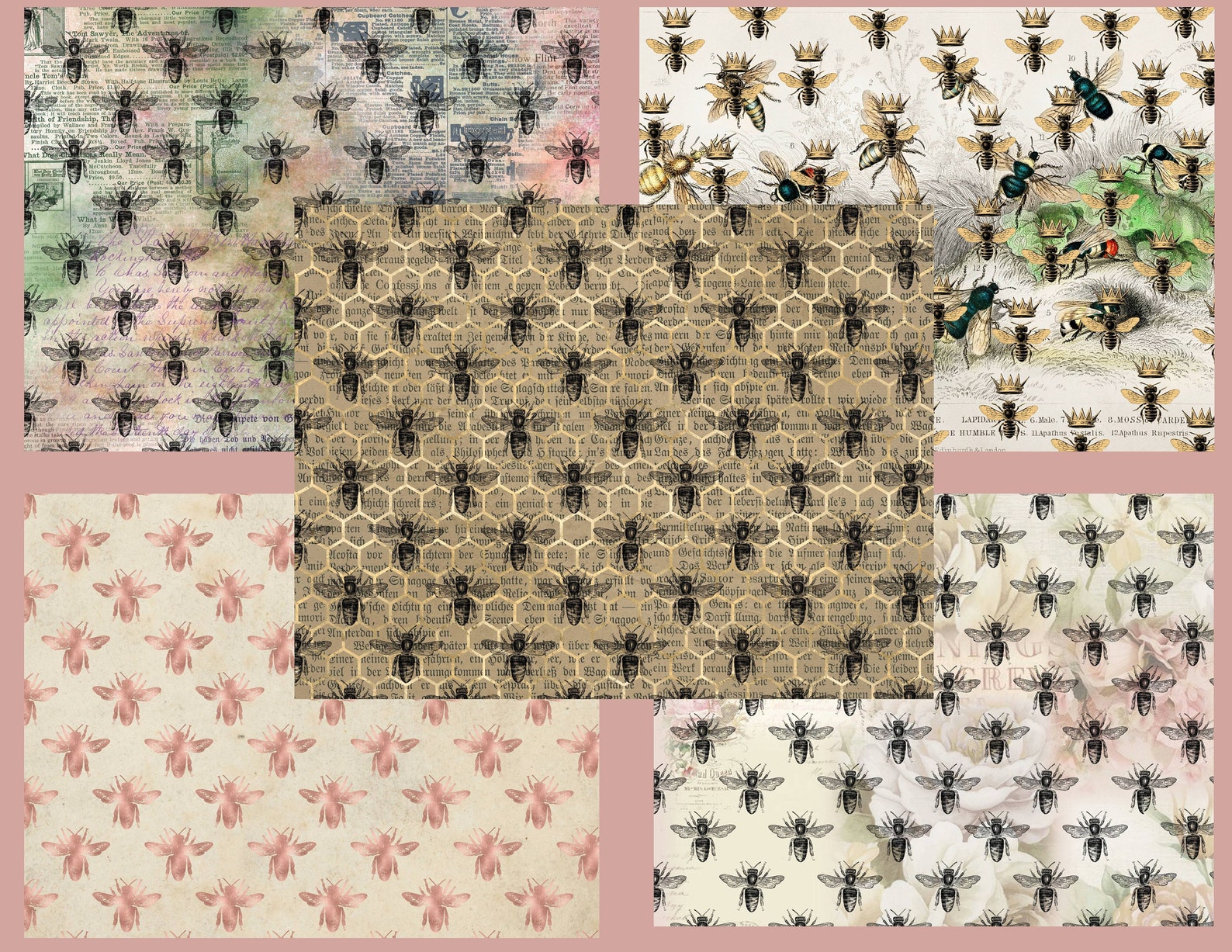 Bee Collage Papers Digital Download Printable Junk - Etsy