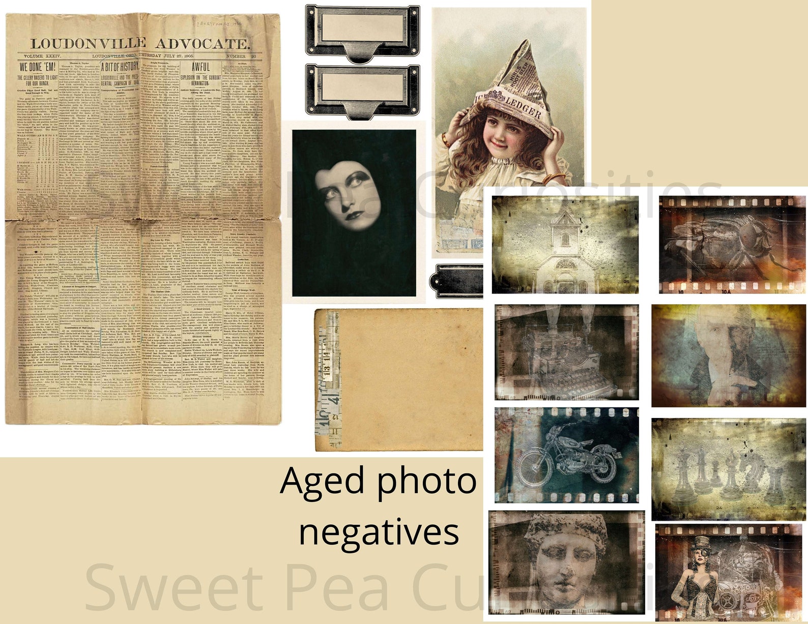 9 Vintage Sepia File Folders Paper Pockets Tags Kit - Etsy