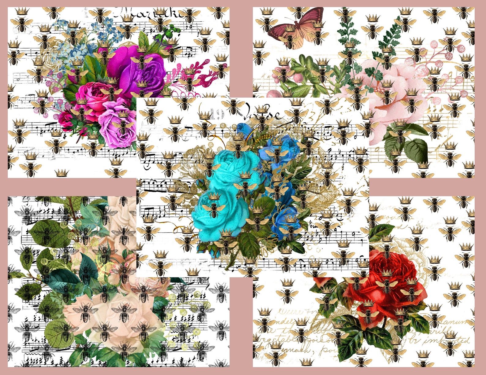 Bee Collage Papers Digital Download Printable Junk - Etsy