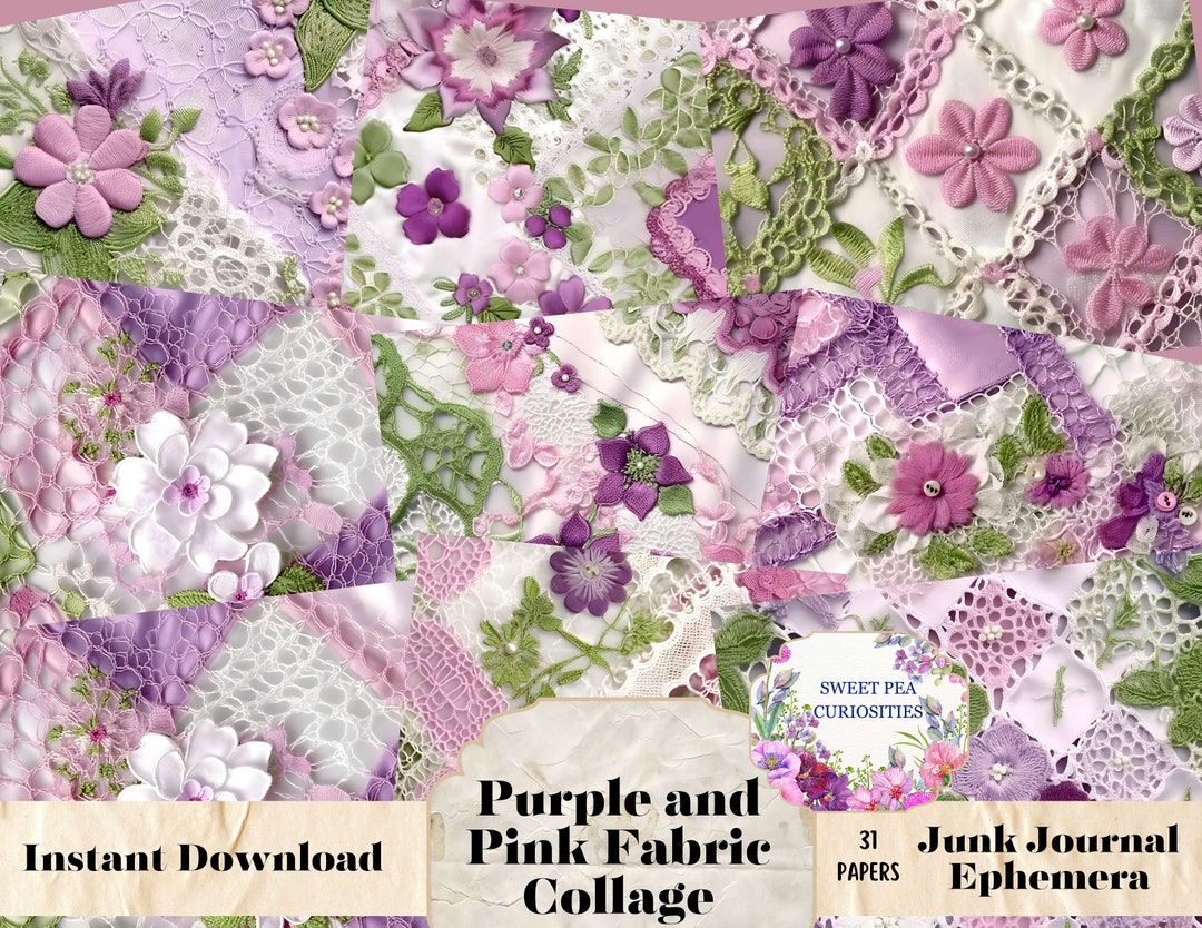 Sewing Material, Purple Pink Fabric, Slow Stitch, Embroidery, Lace ...