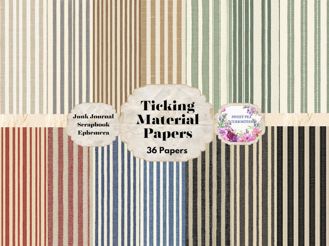 Ticking Material, Papers, Digital, Download, Printable, Junk Journal ...
