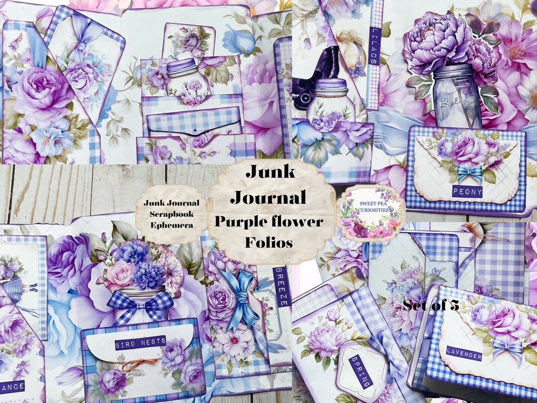 Purple Flower Folio, Paper, File Folders, Pockets, Kit, Digital ...