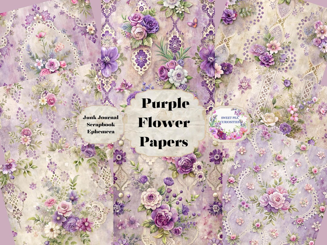 Digital, Download, Printable, Purple, Flowers, Paper, Junk Journal ...