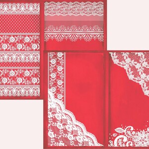 Red Lace, Printable, Digital, Download, Junk Journal, Collage, Ephemera ...