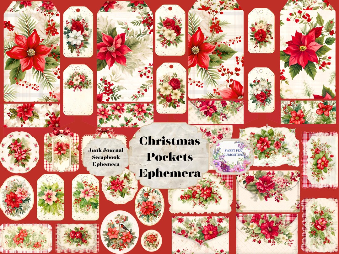 Christmas, Pockets, Tags, Digital, Download, Printable, Junk Journal ...