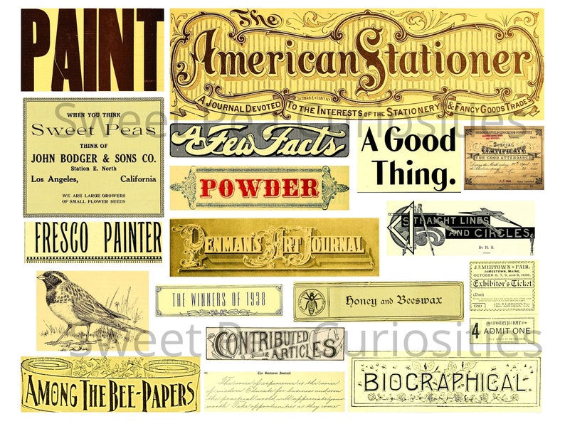 Yellow Ephemera, Collage Paper, Junk Journal, Mixed Media, Ephemera ...