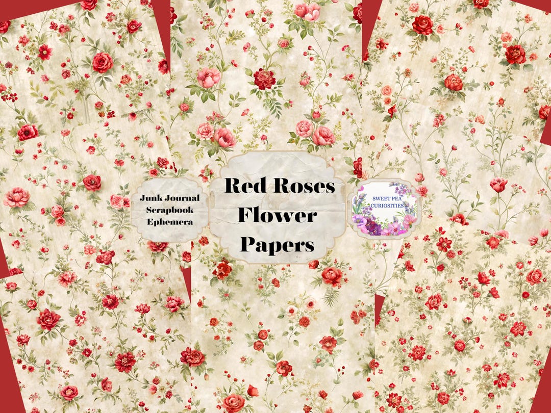Digital, Download, Printable, Red Rose, Flowers, Paper, Junk Journal ...