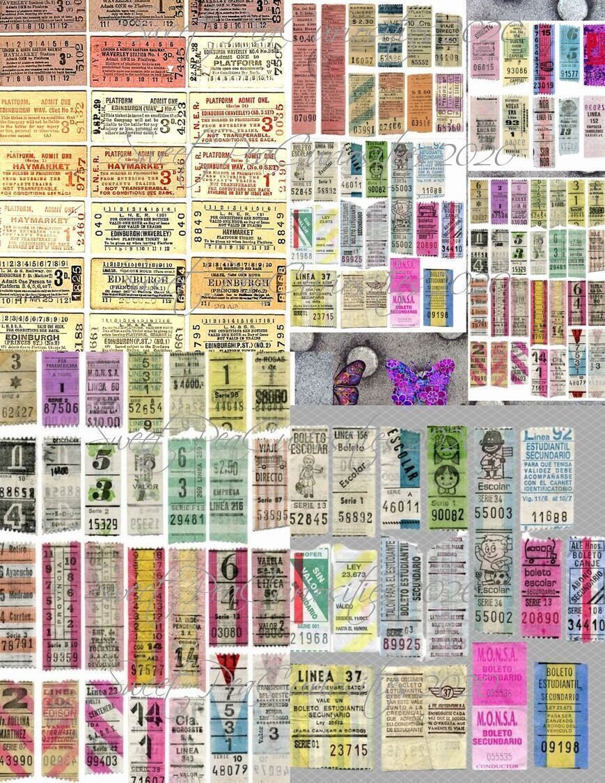 Vintage Digital Download Vintage Bus Tickets Stamps Junk - Etsy