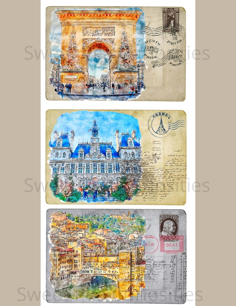 Watercolor Postcards Digital Download Printable Vintage - Etsy
