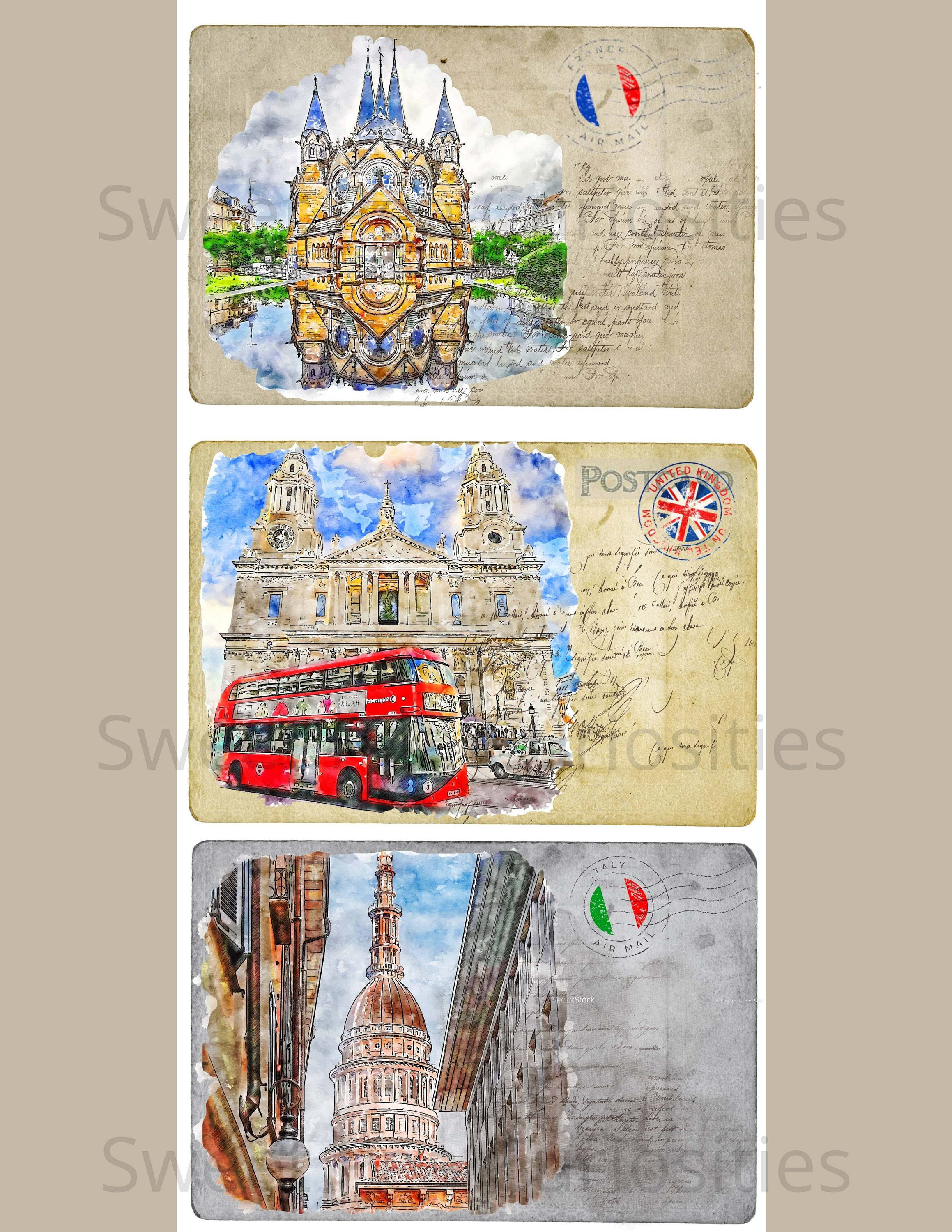 Watercolor Postcards Digital Download Printable Vintage - Etsy