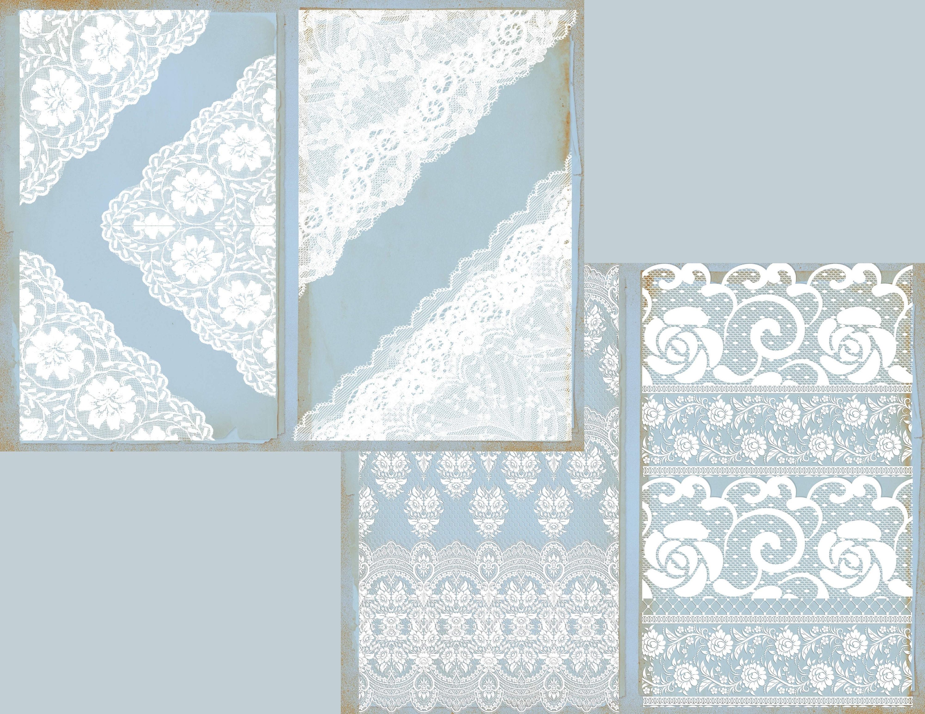 Soft Blue Lace, Printable, Digital, Download, Junk Journal, Collage ...