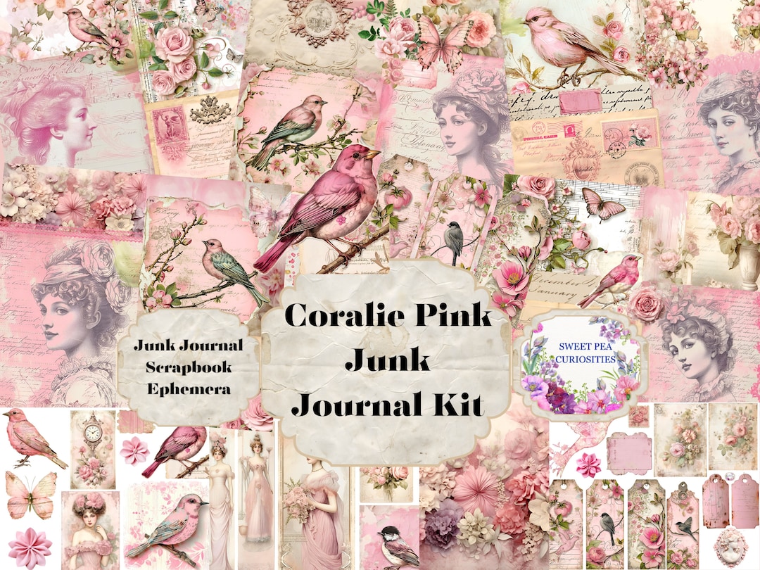Coralie Pink, Junk Journal Kit, Digital, Download, Printable, Junk ...