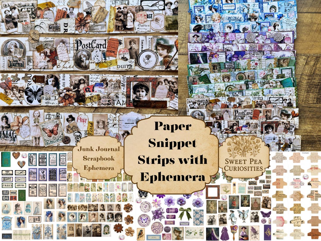 Snippet Strips, Pocket Tags,, Junk Journal Kit, Digital, Download ...