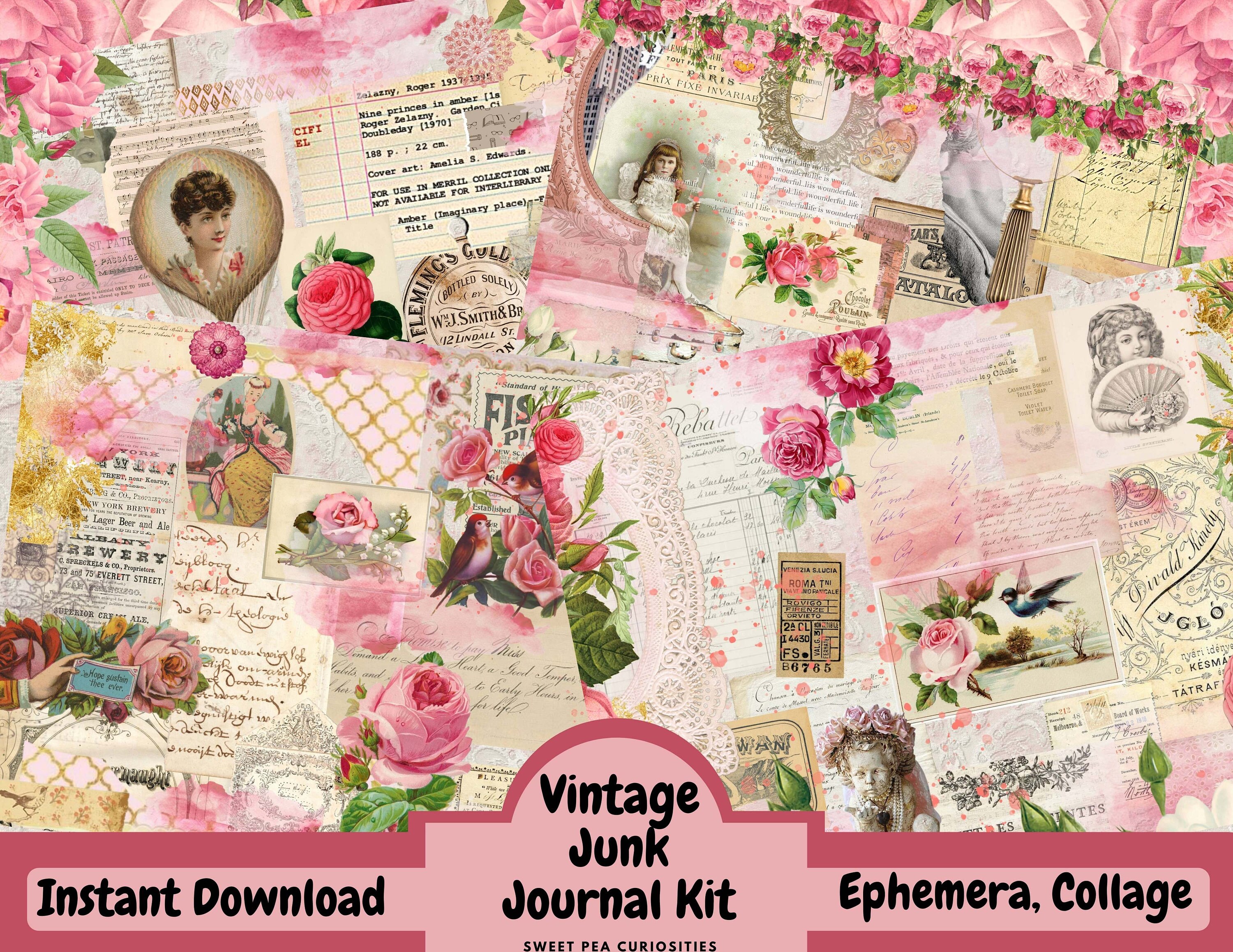 Vintage, Junk Journal Kit, Ephemera, Collage, Digital, Download ...