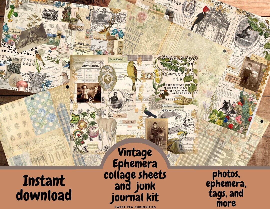 Junk Journal Kit, Collage Paper, Junk Journal, Mixed Media, Ephemera ...