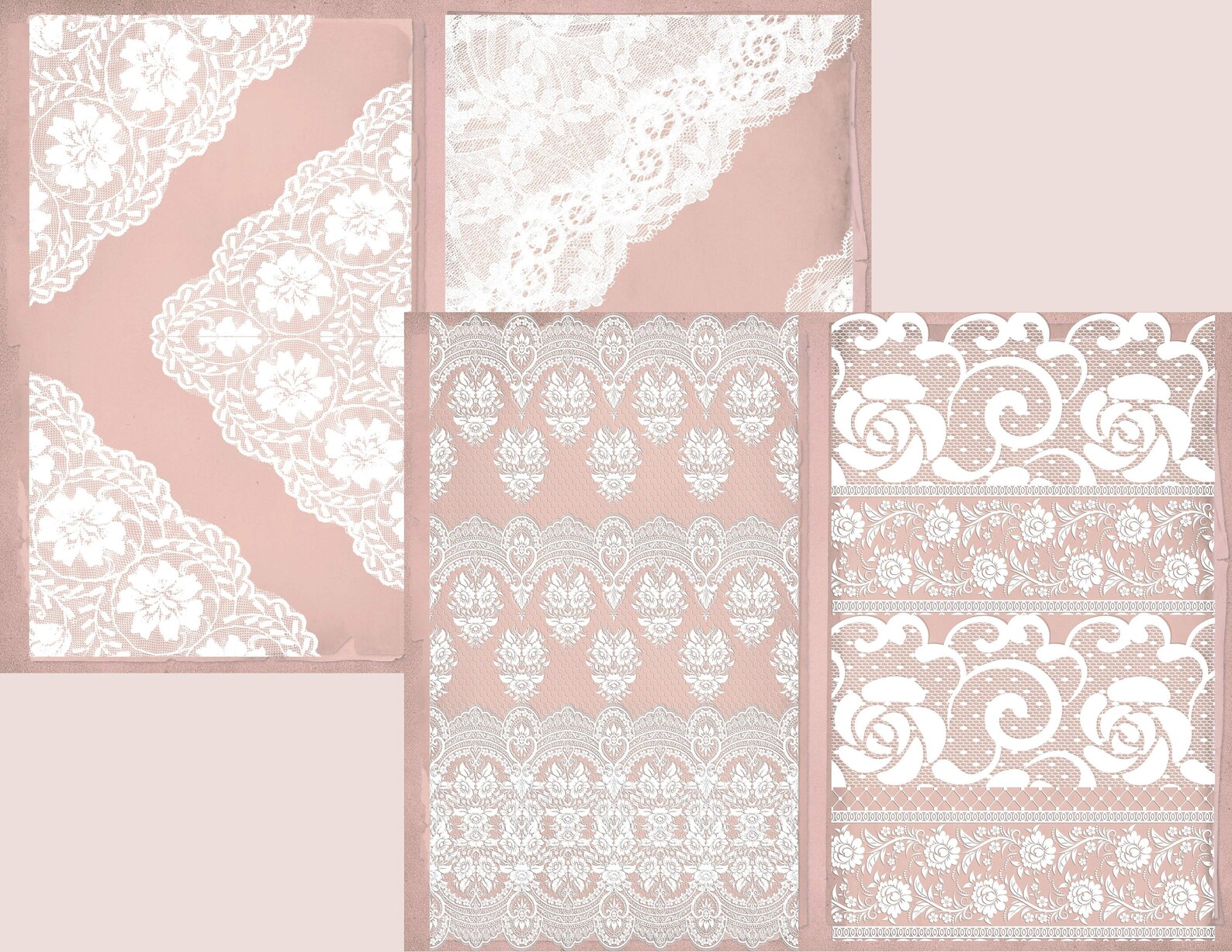 Pink Lace, Printable, Digital, Download, Junk Journal, Collage ...