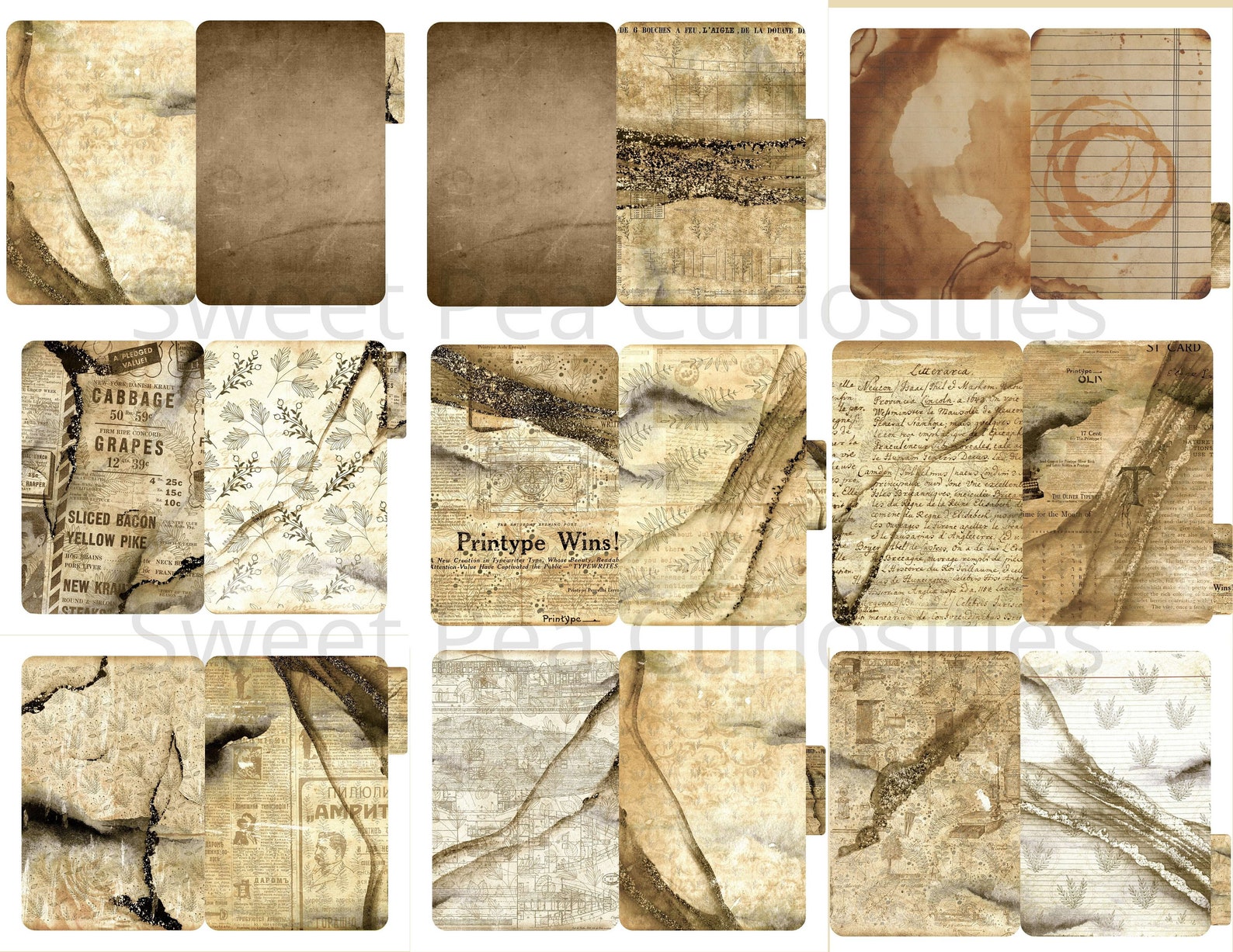 9 Vintage Sepia File Folders Paper Pockets Tags Kit - Etsy