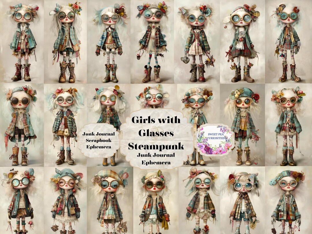 Steampunk, Girls With Glasses, Junk Journal Kit, Digital, Download ...