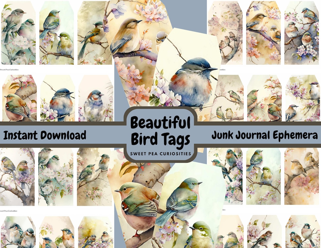 Birds, Digital, Download, Printable, Tags, Junk Journal Kit, Junk ...