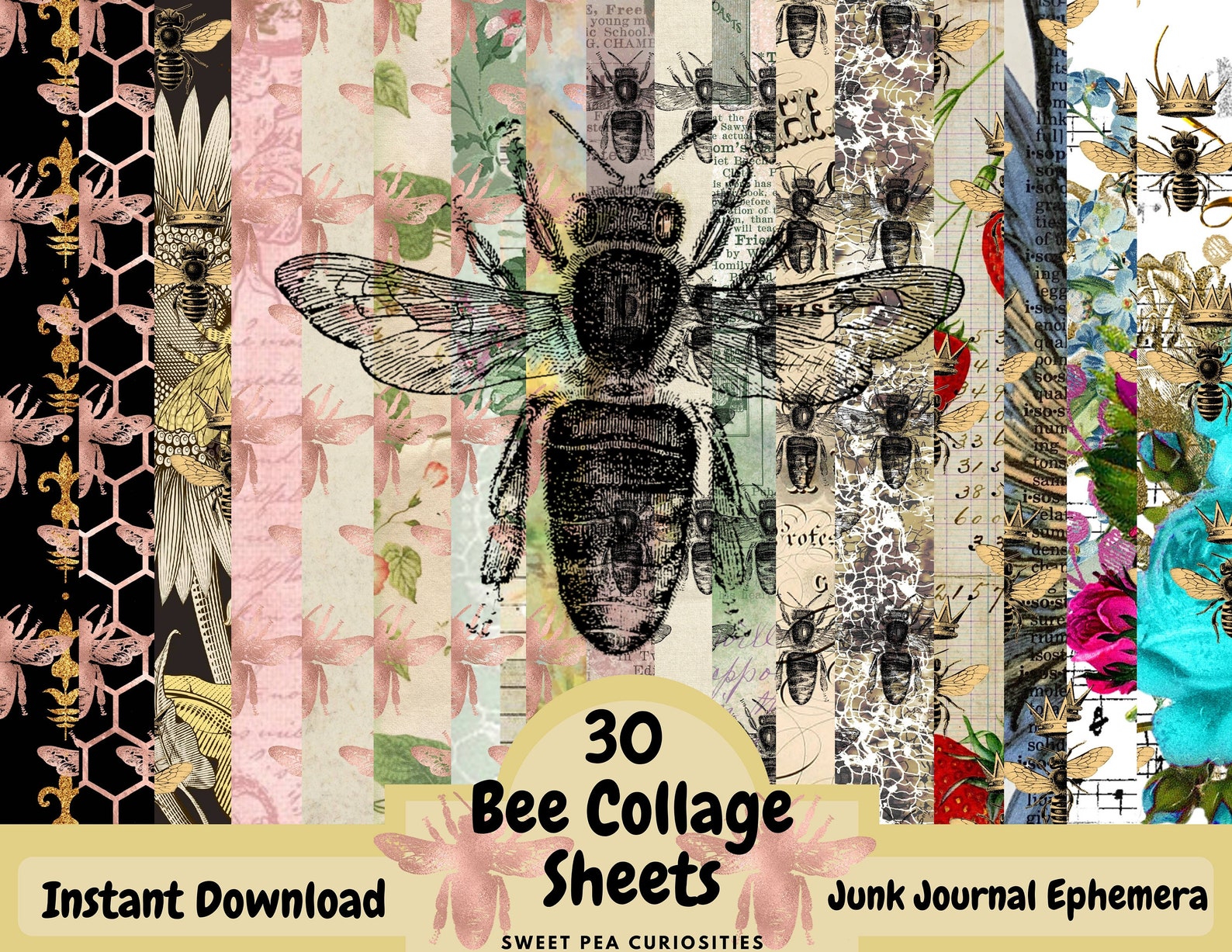 Bee Collage Papers Digital Download Printable Junk - Etsy