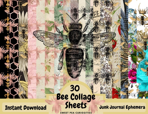 Bee Collage Papers Digital Download Printable Junk | Etsy