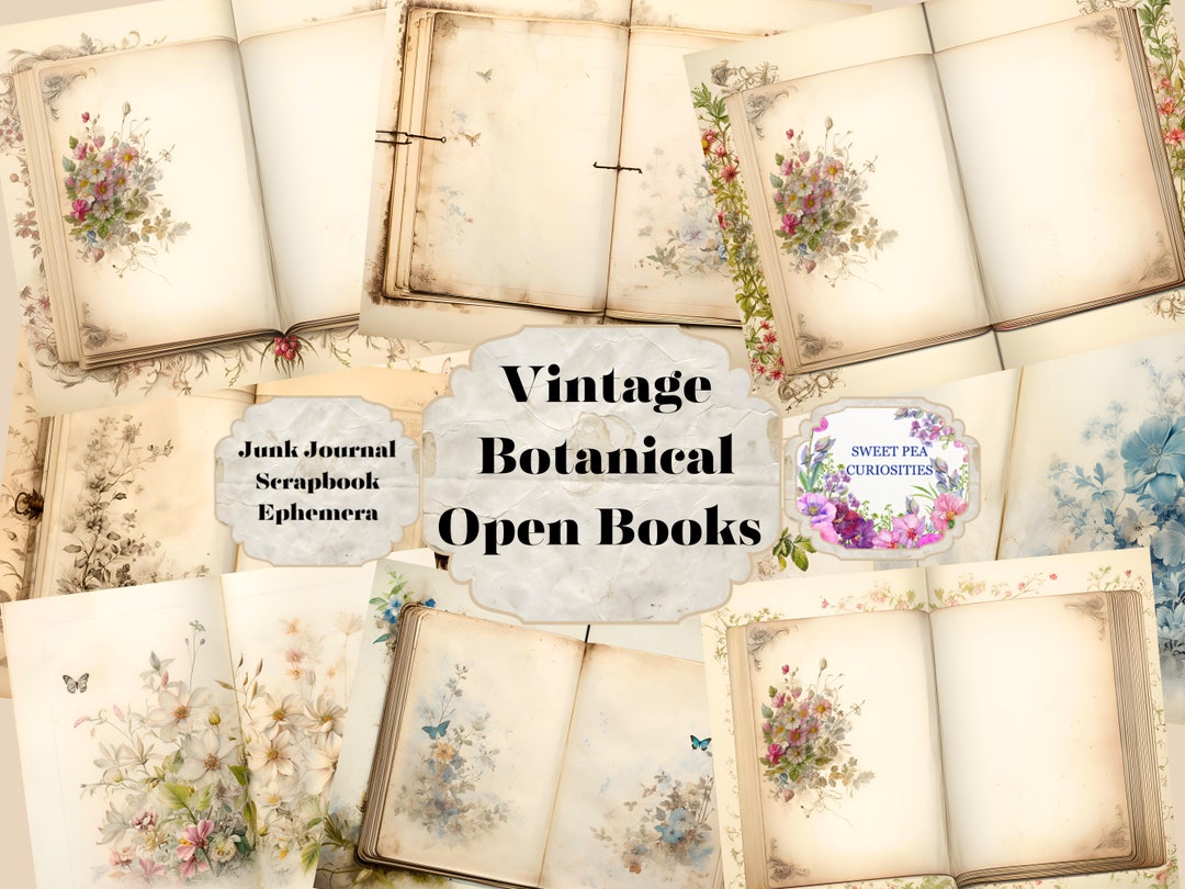 Botanical Open Book, Digital, Download, Printable, Flowers, Junk ...