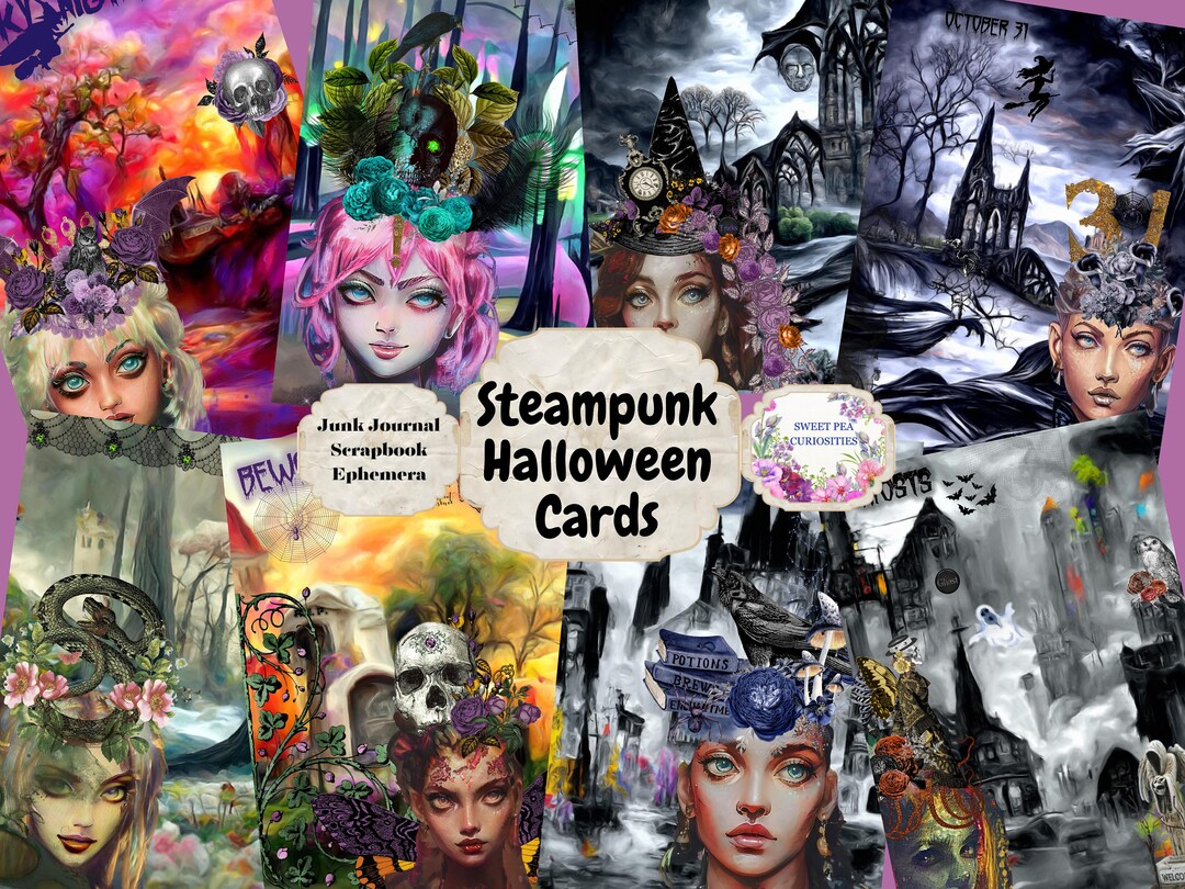 Steampunk, Halloween, Digital, Download, Printable, Cards, Junk Journal ...