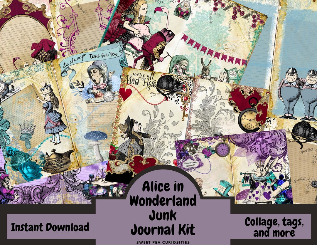 Alice in Wonderland Junk Journal Kit Digital Download Junk - Etsy