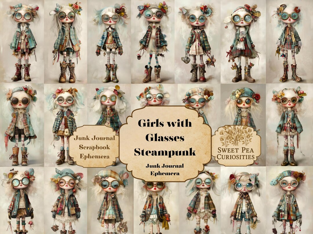 Steampunk, Girls With Glasses, Junk Journal Kit, Digital, Download ...