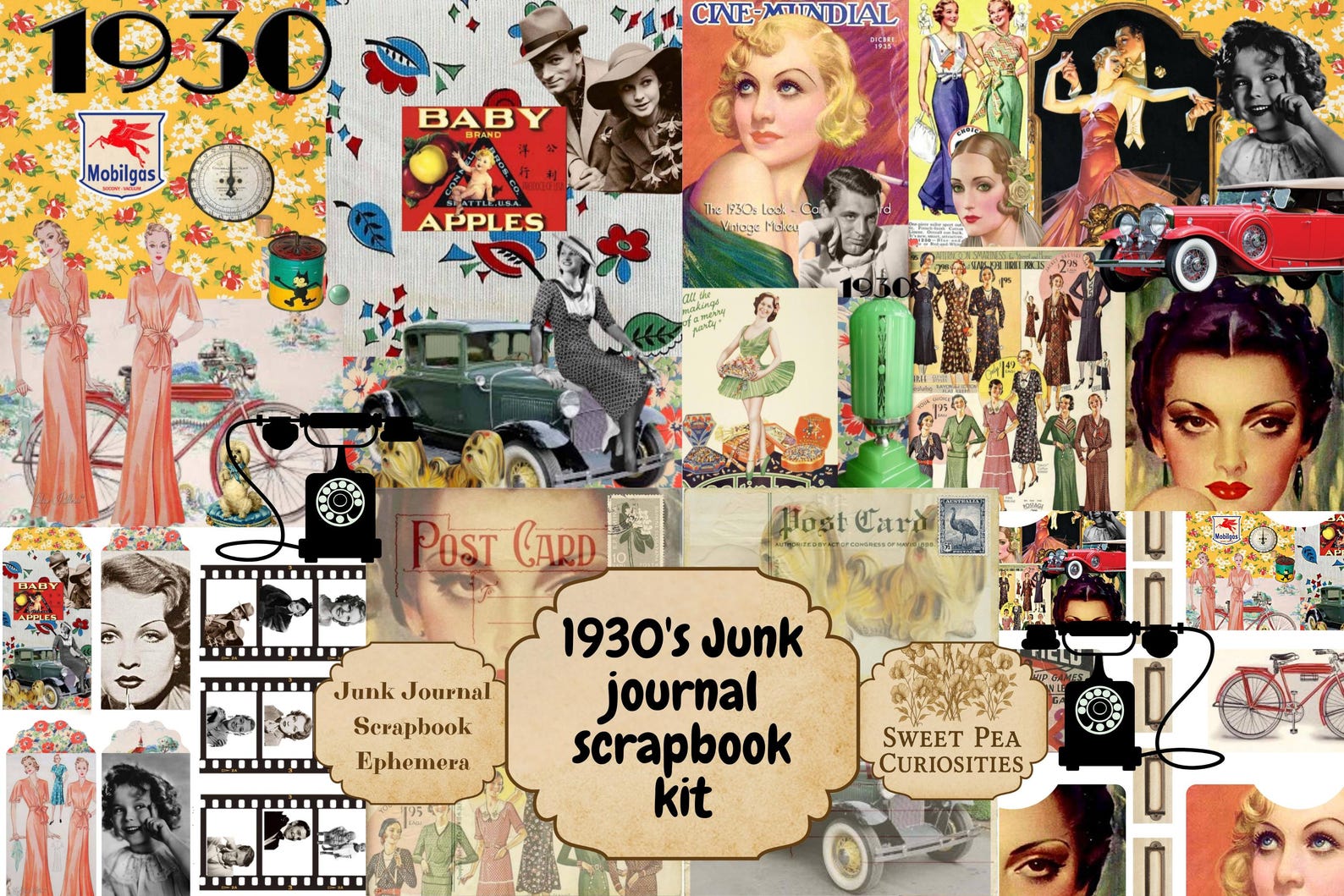 Junk Journal Kit, 1930's , Download, Printable, Digital, Ephemera ...