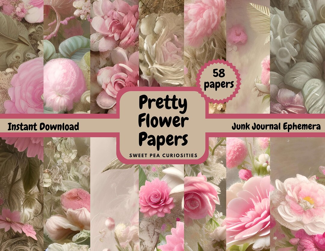 Flowers, Journal, Digital, Download, Printable, Junk Journal Supplies ...