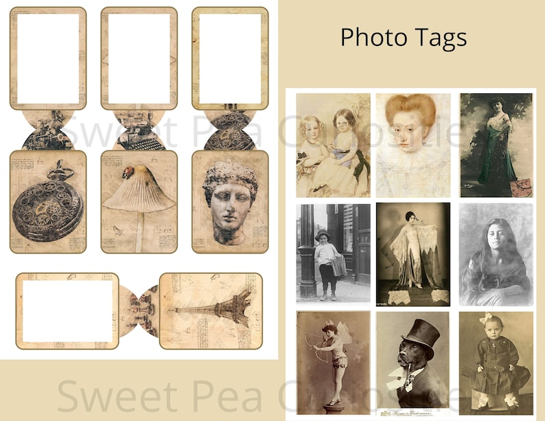 9 Vintage Sepia File Folders Paper Pockets Tags Kit - Etsy
