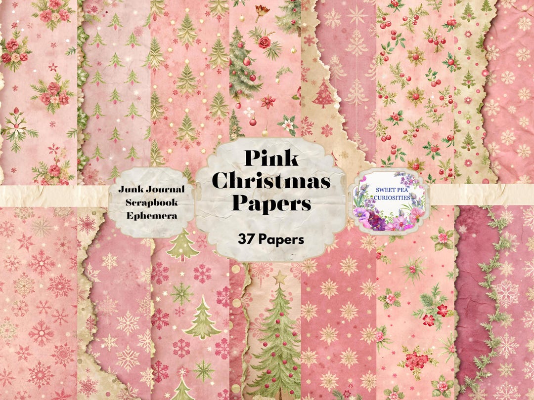 Christmas, Pink, Papers, Digital, Download, Printable, Junk Journal ...