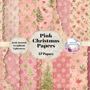 Christmas, Pink, Papers, Digital, Download, Printable, Junk Journal ...