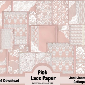 Pink Lace, Printable, Digital, Download, Junk Journal, Collage ...
