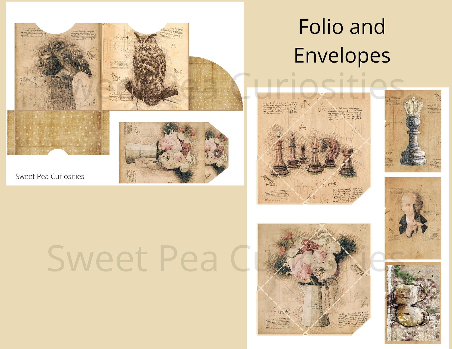 9 Vintage Sepia File Folders Paper Pockets Tags Kit - Etsy
