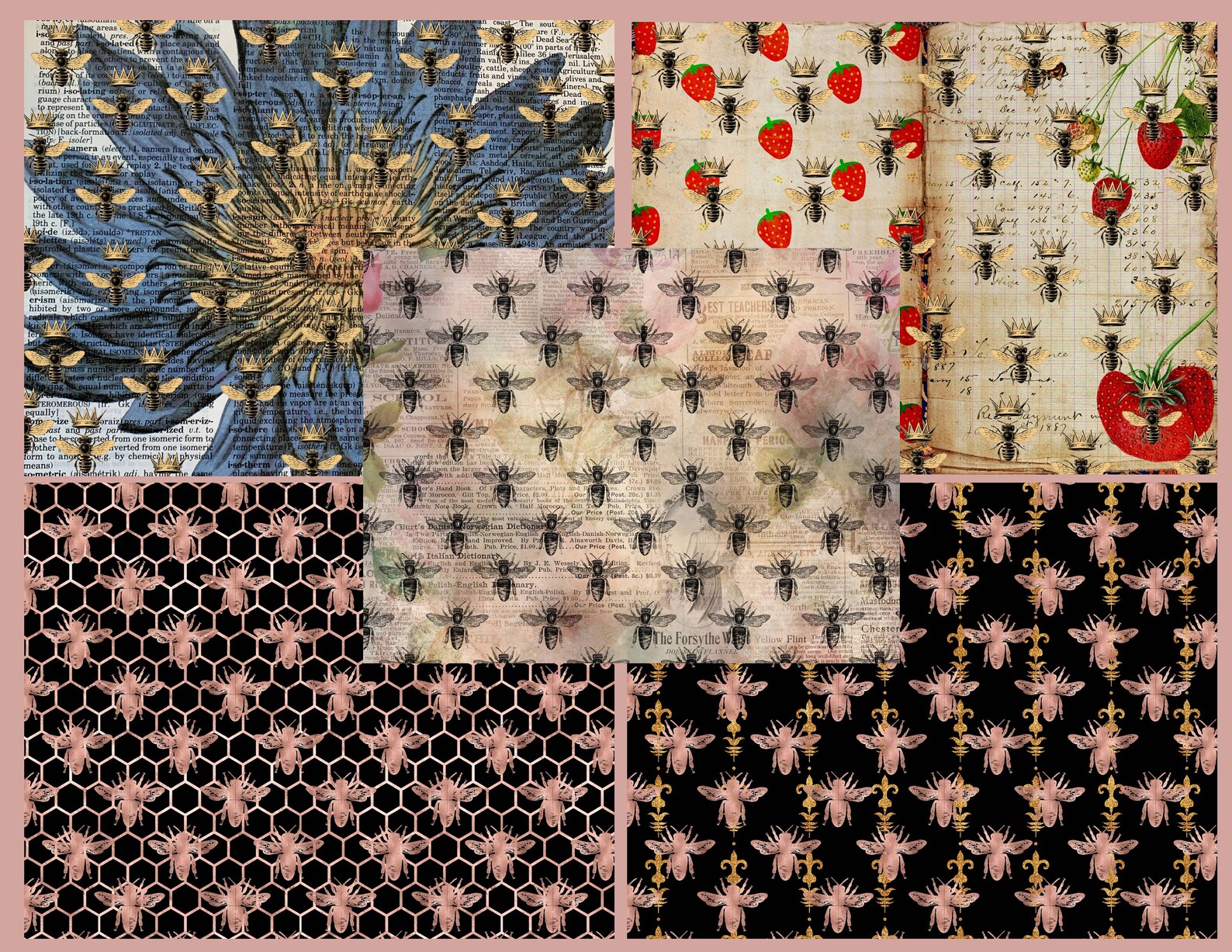 Bee Collage Papers Digital Download Printable Junk - Etsy
