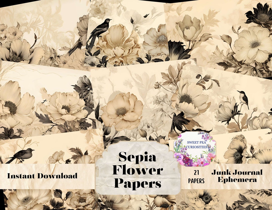 Sepia Papers, Digital, Download, Printable, Junk Journal Supplies ...