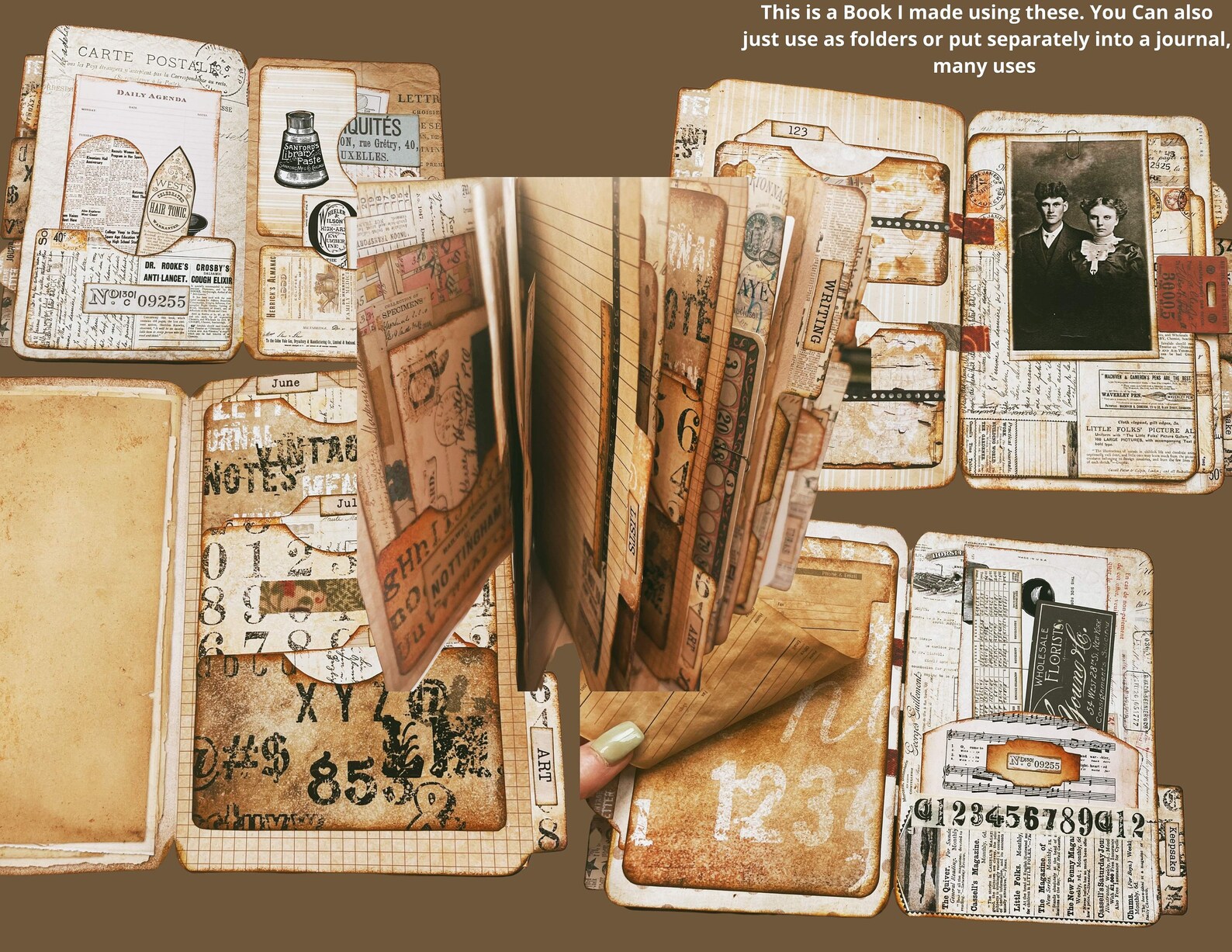 9 Vintagepaper File Folders Pockets Tags Kit Digital - Etsy