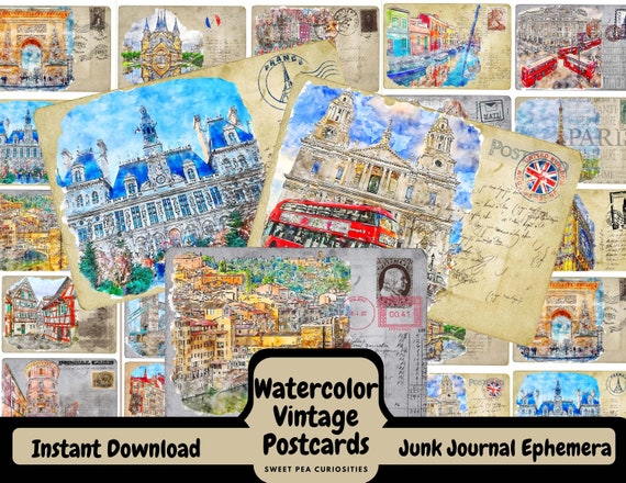 Watercolor Postcards Digital Download Printable Vintage - Etsy