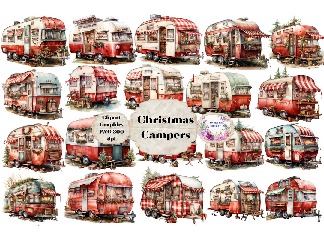 Christmas Campers, Vintage, Clipart, High Resolution PNG, Digital ...